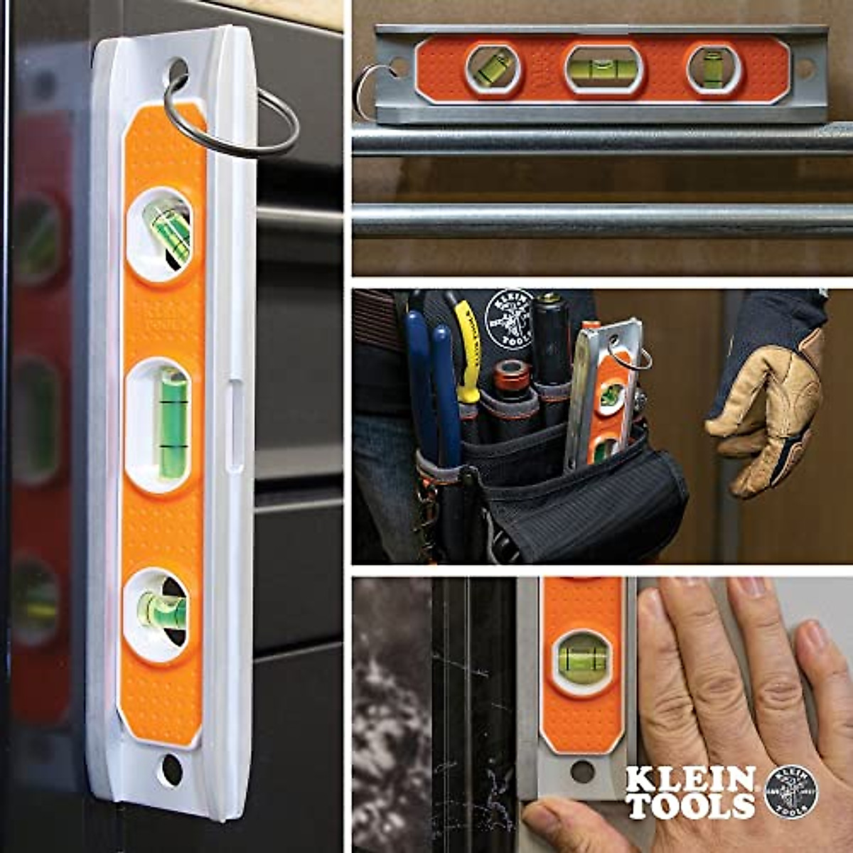 Klein Tools 9319RETT Level, 9-Inch Magnetic Aluminum Torpedo Level with 0/45/90 Degree Vials and V-groove, Tapered Nose