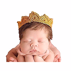 Handmade Newborn Crown, Baby Boy Girl Photo Prop, Gender Neutral Infant Photography Prop, Gold (Newborn, Gold)