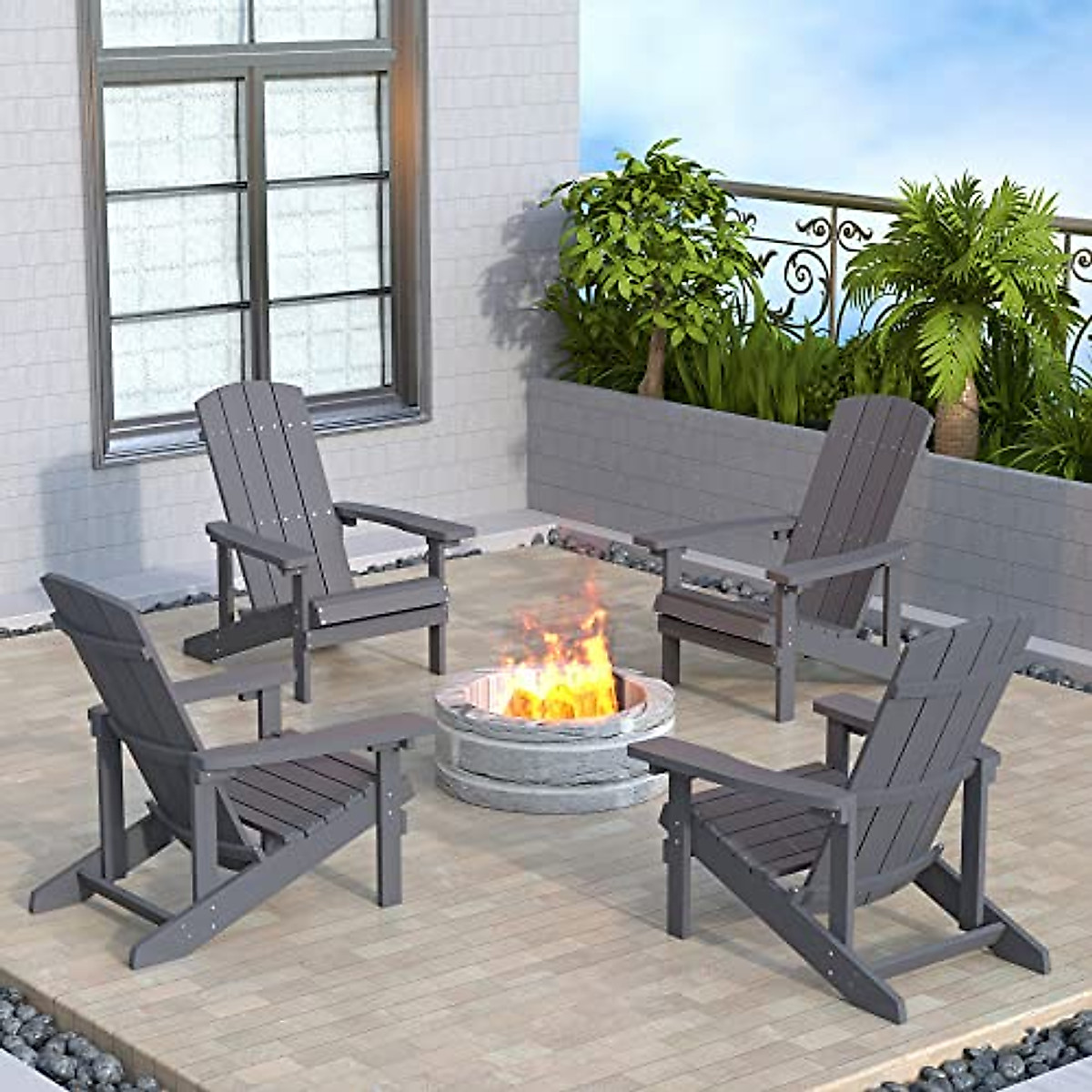 Aok Garden Adirondack Chairs Set of 2, Weather Resistant Hips Plastic Fire Pit Chairs, Modern Poly Adorondic Outside Chairs, 350 LBS Adirondack Chair for Easy Assembly, Grey