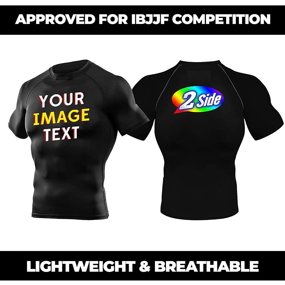 Add Your Text Compression Fitness Training Gear Fight Wear for Gracie Jiu-Jitsu, Short Sleeve Black Large