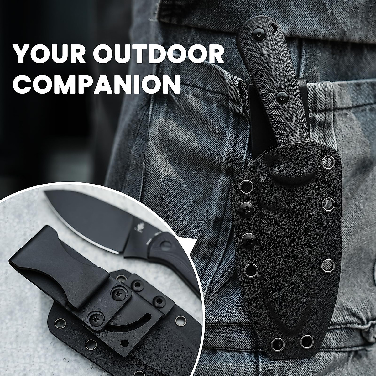 Kizer Baby Fixed Blade Knives with Sheath, 3.9 In Blade Camping Hunting Knife, Full Tang, G10 Handle for Outdoor, EDC -1044C1 (Black G10 handle+154CM blade)