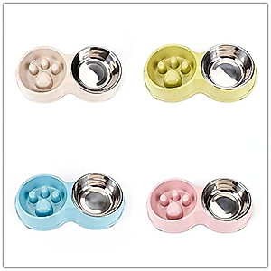 FUUIE Bowls for Food and Water Eco Friendly Slow Feeder Double Dog Bowl for Dogs Cats Stainless Steel Anti Slip Pet Food Doggy Bowl Drinking (Color : Blue)