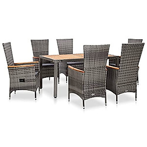 MBFLUUML Outdoor Patio Furniture, Patio Dining Sets, 7 Piece Patio Dining Set with Cushions Poly Rattan Gray Suitable for Patio, Porch, Backyard, Balcony.