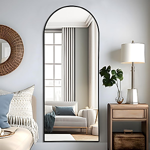 PexFix Arched Full Length Mirror, 64"x21" Floor Mirror Full Length, Full Body Mirror for Bedroom, Arched Full Length Wall Mirror with Aliuminum Alloy Frame, Black