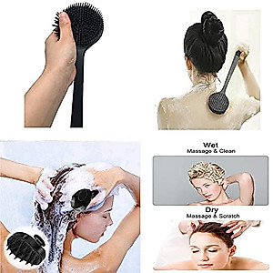 Cinlitek Silicone Body Scrubber & Scalp Massager, Long Handle Back Scrubber for Shower Brush,Exfoliating Body Scrubber, Shower Scrubber for Body Brush, Hair Dandruff Shampoo Brush for Men,Women&Kids