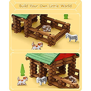 SainSmart Jr. 110 PCS Wooden Log Cabin Set Building House Toy for Toddlers, Classic STEM Construction Kit with Colorful Wood Logs Blocks for 3+ Years Old