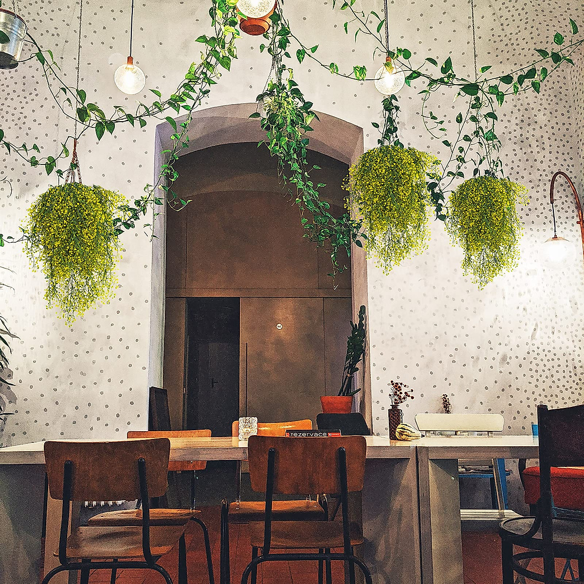 Uieke 4 Pack Artificial Hanging Plants, 2.65FT Fake Hanging Plants, Fake Ivy Vines for Bedroom Leaves Yellow Plastic Plants Greenery for Wall Home Room Indoor Outside Office Wedding Garden Decor