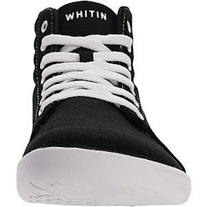 WHITIN Men's Wide Toe Box Hightop Barefoot Shoes Boots Canvas Sneakers Black White Size 6.5
