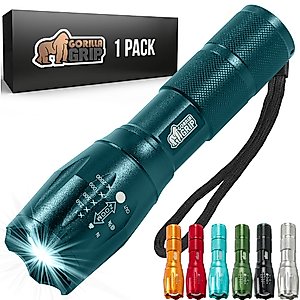 Gorilla Grip Powerful LED 750 FT Water Resistant 5 Adjustable Mode Tactical Flashlight, High Lumens Ultra Bright Battery Life Zoom Flashlights, Small Camping Car Mini Flash Light Accessories Teal Blue