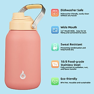 BJPKPK Half Gallon Insulated Water Bottles, 64oz Water Jug with Metal Handle & BPA Free Spout Lid, Dishwasher Safe Thermos, Large Stainless Steel Gym Sport Jugs, Pink