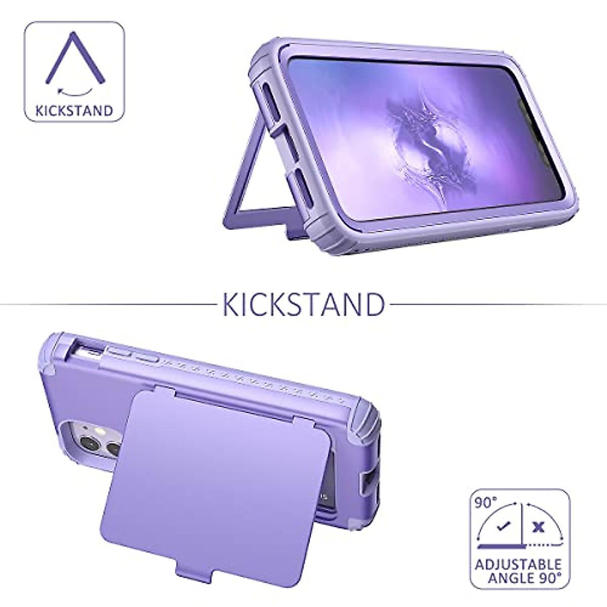 WeLoveCase iPhone 11 Wallet Case for Women Defender Credit Card Holder Cover with Hidden Mirror Three Layer Shockproof Heavy Duty Protection All-Round Protective Case for iPhone 11 Light Purple