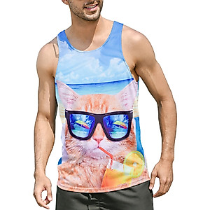 Goodstoworld Men Beach Tanks Tops 3D Printed Boys Fashion Sleeveless Shirts Juniors Hawaii Graphic 2022 Party Beach Glasses Cat T Shirt Tee
