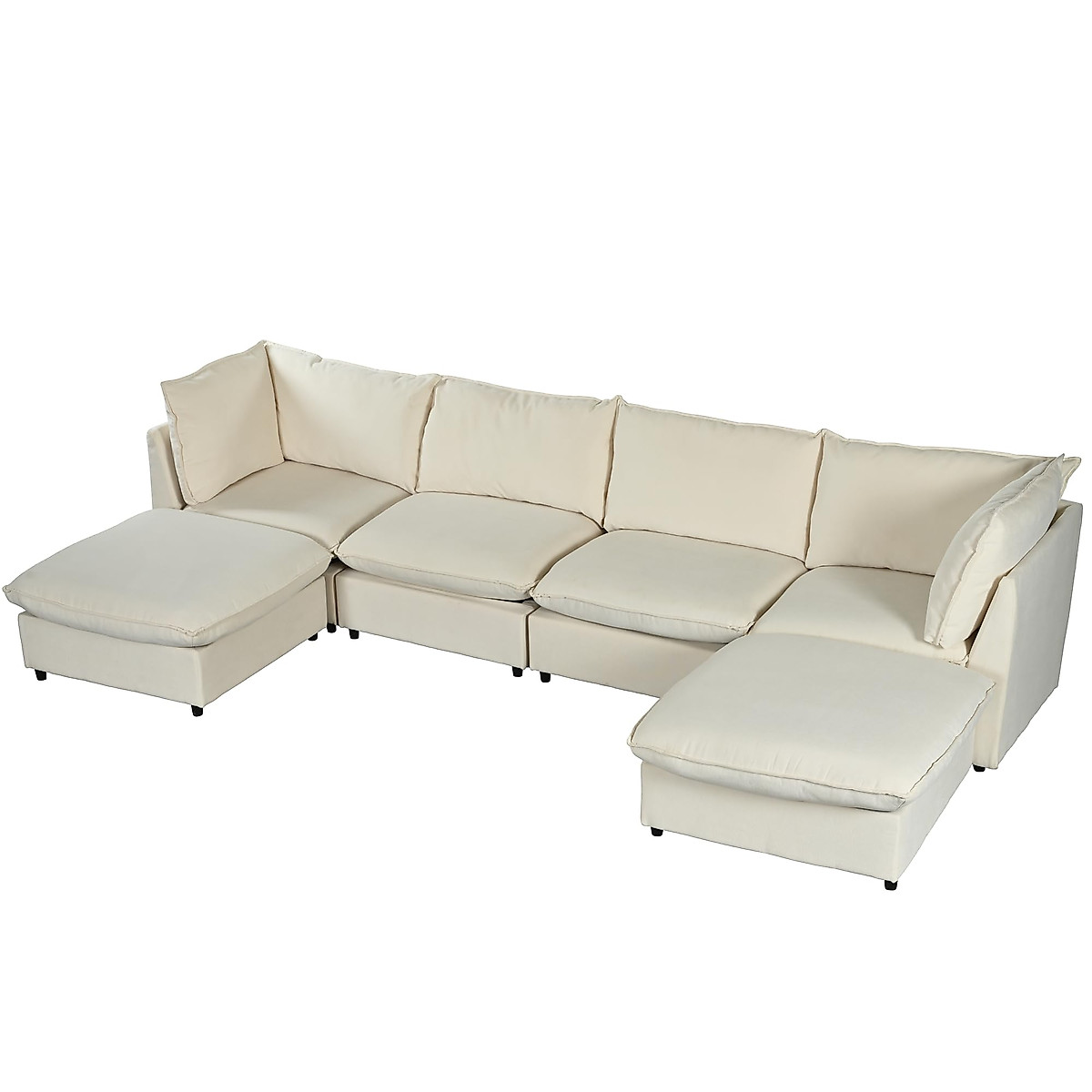 Aiuyesuo Modern Large U-Shape 6-Seat Sectional Sofa, Modular Sectional Sofa, 2 Large Chaise with Removable Ottomans, Thickened Cushion Back for Living Room,Home,Office (Beige-UUL2)