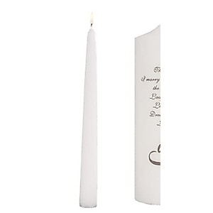 Celebration Candles Wedding Unity Candle Set, with 9-inch Pillar with Double Heart Motif and This Day I Marry My Friend Verse, with 10-inch Taper Candles, White