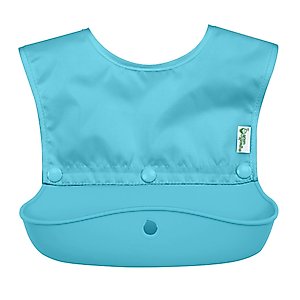 green sprouts Snap & Go Silicone Food-Catcher Bib | Soft, Waterproof Top + Silicone Scoop |Roll Up for Easy Travel |Made Without PVC, Formaldehyde, AZO Dyes, Aqua