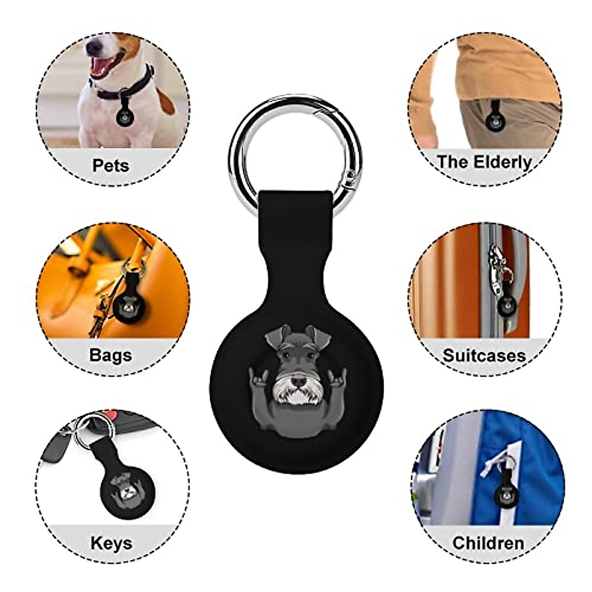 Schnauzer Dog Rock Gesture Air Tag Tracker Case Cover for AirTag Holder Protector Storage Bag