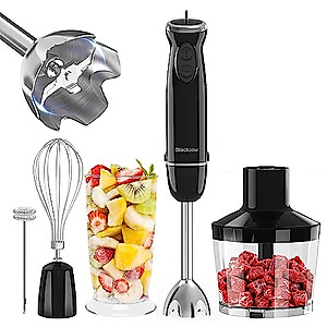 Blackcow Immersion Hand Blender,500W 5-in-1 Hand Blender Electric 12-Speed with Turbo Mode,Handheld Blender Stick with 304 Stainless Steel Blades for Soup, Smoothie, Puree, Baby Food