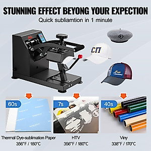 VEVOR Heat Press 6x3.75Inch Curved Element Hat Press Clamshell Design Heat Press for Hats Rigid Steel Frame No Stick Digital LCD Timer and Temperature Control (6x3.75Inch Clamshell Design)
