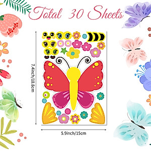 30 Pack Butterflies Stickers for Kids 5 Designs Butterfly Crafts Make a Face Stickers DIY Mix and Match Make Your Own Decals for Festival Gifts Rewards Arts Projects Party Favors Games School Summer