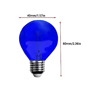 15 Pack G40 Plastic LED Replacement Light Bulbs 1W Shatterproof Blue Color Filament Globe Bulbs E12 Candelabra Base Christmas Round Replacement Bulbs for Outdoor Indoor Patio String Lights(Blue)