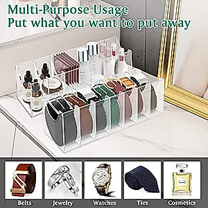 JUBAOLEA Belt Organizer, Acrylic 7 Layers Belt Container Storage Holder Storage Organizer, Clear Belt Display Case for Belt, Watches, Tie and Bow Tie, Jewelry, Bracelets Closet Accessories