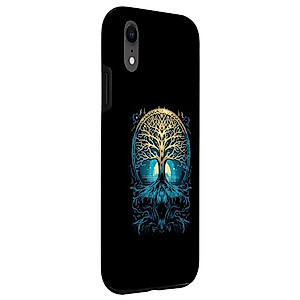 iPhone XR Odin Tree of Life Viking Valhalla Pagan Blue and Yellow Case