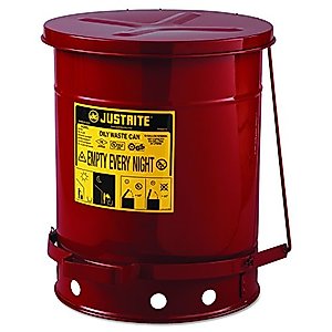 JUSTRITE 09300 Red Oily Waste Can, 10gal, Lever Lid