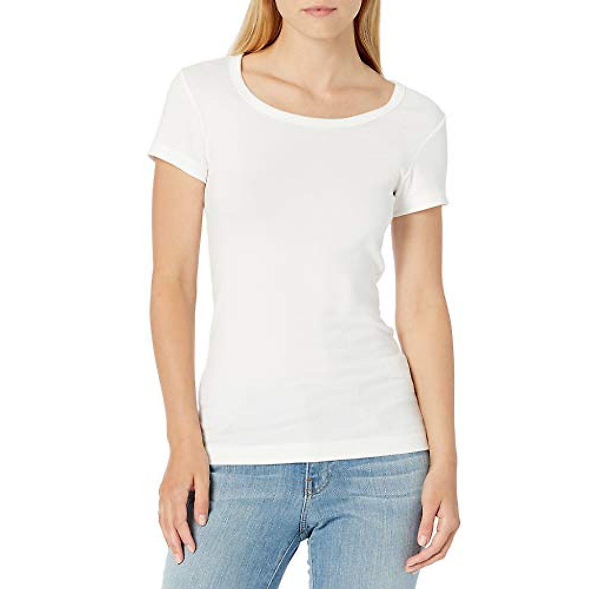 Amazon Essentials Women's Slim-Fit Cap-Sleeve Scoop Neck T-Shirt, Pack of 2, Black/White, X-Large