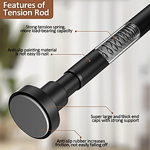 BRIOFOX Shower Curtain Rod Adjustable 61-75 Inch, Spring Tension Shower Rod No Drilling Non Slip, Matte Black