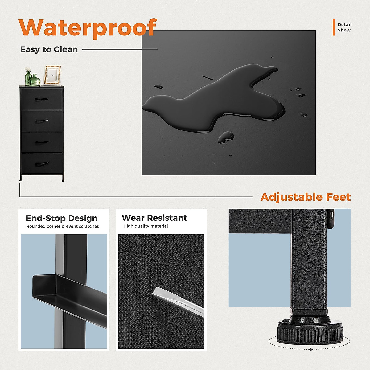 Sweetcrispy Dresser for Bedroom with 4 Drawers, Storage Drawers, Skinny Fabric Storage Tower, Tower Organizer Unit, Chest of Drawers with Wooden Top for Closet, Living Room, Entryway