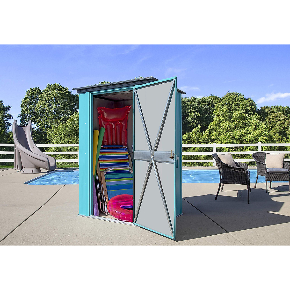 Spacemaker 4' x 3' Compact Outdoor Metal Backyard, Patio, and Garden Shed Kit, Teal and Anthracite