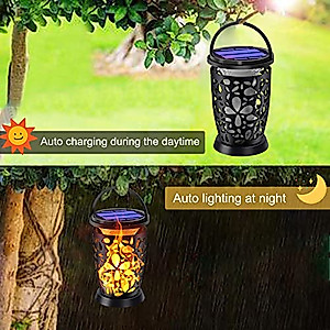 Ambaret Solar Lantern Dancing Outdoor Lights Garden Hanging Lantern, Flame Decorative Lighting ,Solar Powered Waterproof Flame Candle Mission Lights for Table,Outdoor, Party, Patio,Trees, 2 Pack