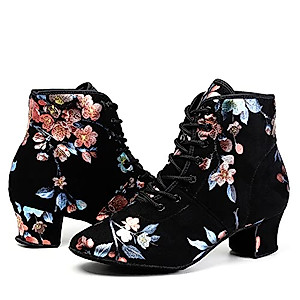 SWDZM Women's Latin Dance Shoes Closed-Toe Standard Ballroom Salsa Party Practice Performance Dance Shoes,Model LHD-NJB-Black 6.5 US