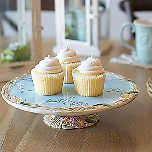 Fitz and Floyd Toulouse Footed Cakeplate Serve Platter, 11.25 Inch, Blue