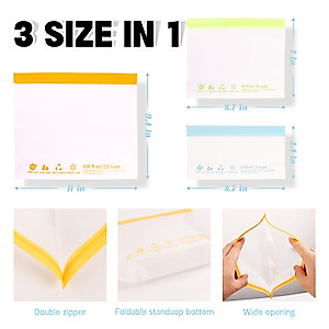 24 Pack Reusable Food Storage Bags,Leakproof Freezer Bags BPA Free Stand Up Sandwich Bags for Lunch Salad Fruit Travel,Dishwasher Safe(8 Gallon,8 Sandwich,8 Snack)