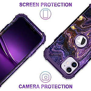 Miqala for iPhone 11 Case with 2 Tempered Glass Screen Protector+ 2 Camera Lens Protector,Three Layer Shockproof Heavy Duty Full Body Protective Case for Apple iPhone 11 6.1 inch.,Purple