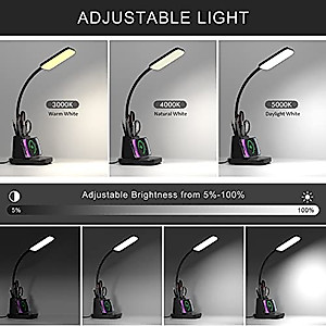 Vicsoon Desk Lamp for Home Office, LED Desk Lamp with Wireless Charger Pen Holder, Dimmable Desk Light with 3 Color Modes, Black Office Lamp for Dorm