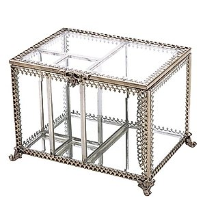 Hersoo Glass Dustfree Qtip Holder Dispenser for Cotton Ball/Antique Decorative Box with 3Compartments for Pad/Swab/Q Tips/Makeup Sponges/Bathroom Canister Storage Organization