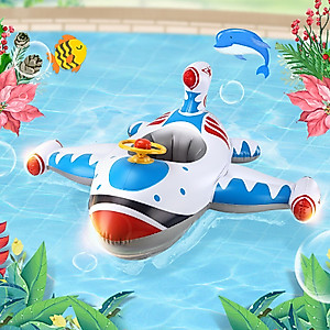 Swimbobo Toddler Pool Float with Seat Boat Inflatable Ride-on Airplane Baby Floatie for Kids Outdoor Toys(White Airplane)