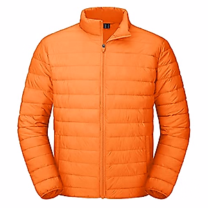 MAGCOMSEN Puffer Jacket Men Packable Down Jacket Lightweight Winter Coats Waterproof Insulated Jacket Orange M