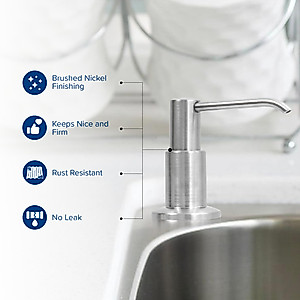 Soap Dispenser for Kitchen Sink with Large 500 ml (17 oz) Bottle, Stainless Steel Kitchen Sink Soap Dispenser Pump - Refill from top, Brushed Nickel Built in Counter soap Dispenser, Rust Resistant