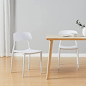 CangLong Slat Back PP Plastic Dining Chairs, Set of 2, White