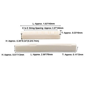 DISENS 12 String Guitar Saddle and Nut Slotted Real Bone Neck Nuts, Acoustic Guitar Bridge Parts Replacement & Accessories