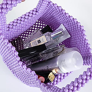 YUSHINY Women Macaron Colored Acrylic Beaded Tote Handmade Bags for Wedding Evening Party (Purple)