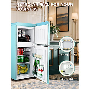 Anypro 3.2 Cu.Ft Compact Refrigerator, Mini Fridge with Freezer, Retro Double Door Small Fridge, 7 AdjustableTemperature Settings, Removable Shelves, Small Refrigerator for Dorm, Office, Bedroom, Blue