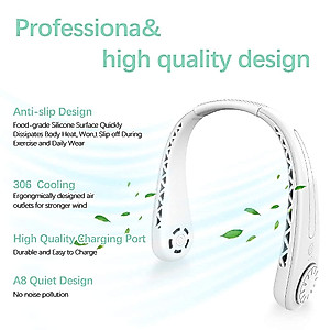 RXGYL Portable Neck Fan Bladeless Neck Fans Portable Rechargeable Battery 2400mAh, Blast Personal Fans for Your Neck can Working 4-8 Hrs, Cooling Neck Fan have 3 Speeds Settings (White)