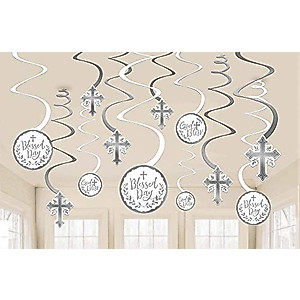Stunning Silver Holy Day Spiral Hanging Decorations - 5" (Pack of 12) - Dazzling Cardboard Swirls - Ideal for First Communions
