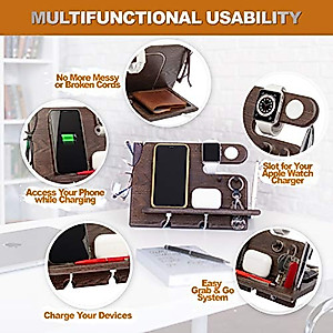 TESLYAR Wood Phone Docking Station Ash Key Holder Wallet Stand Watch Organizer Men Husband Wife Anniversary Dad Birthday Father Graduation Gadgets Compatible with iPhone AirPods iWatch