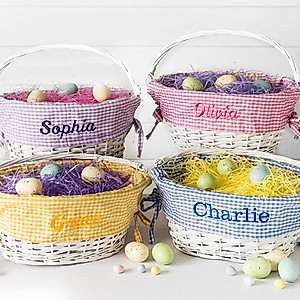 Personalized Easter Basket for Boys and Girls (Green Liner) - Wicker Easter Basket for Kids - Monogrammed Basket with Handle, One Size, QUAL2007