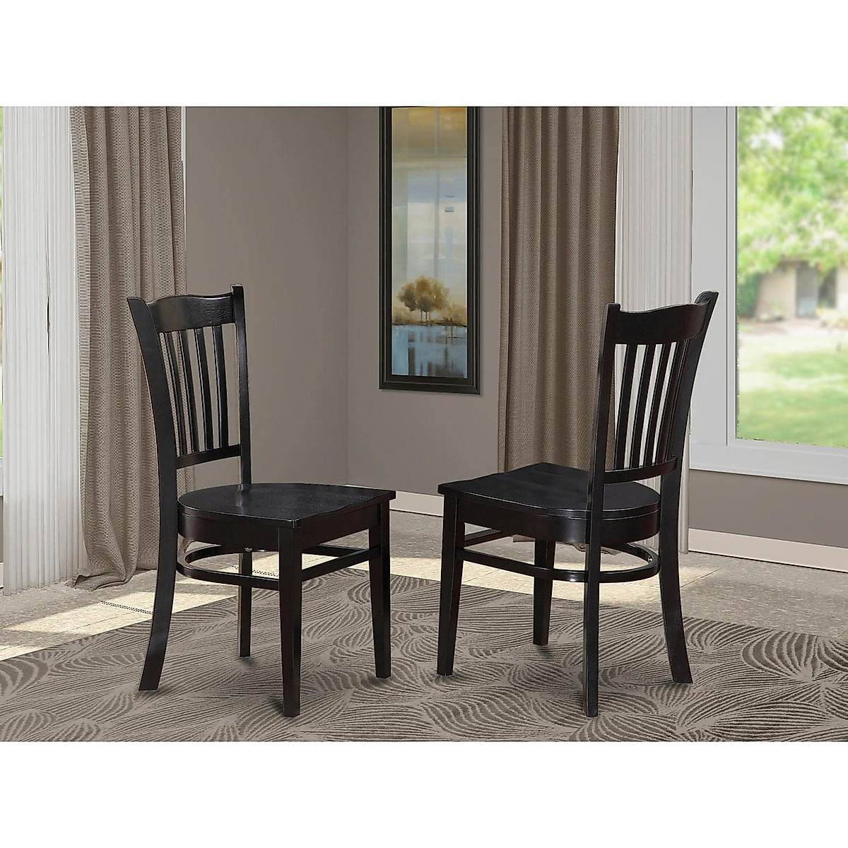 East West Furniture GRC-BLK-W Groton Dining Chairs - Slat Back Wood Seat Kitchen Chairs, Set of 2, Black